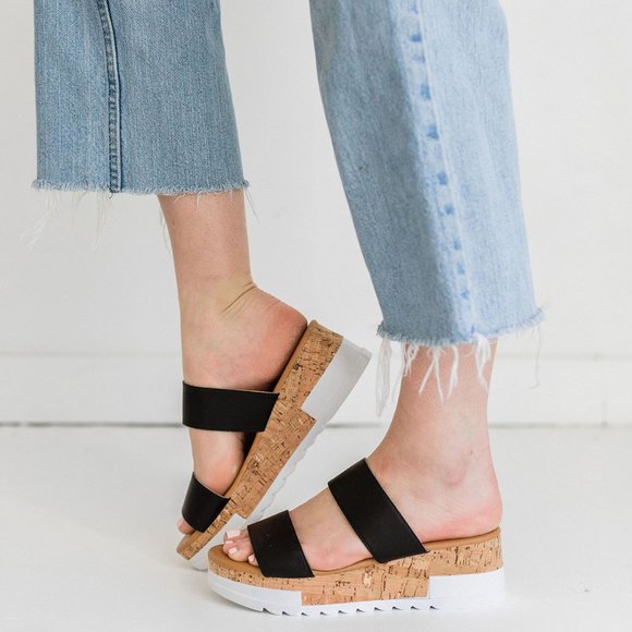 Wild Diva | Shoes | New Dual Strap Cork Platform Wedge Heel Sandals ...